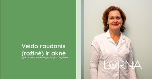 Veido raudonis (rožinė) ir aknė — Lorna